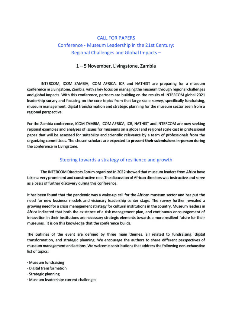 CALL FOR PAPERS Conference - Museum Leadership in the 21st Century ...